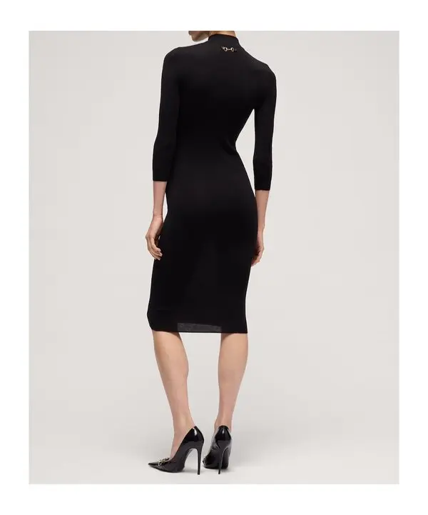 Gucci Fine Rib Knit Wool Dress With Horsebit