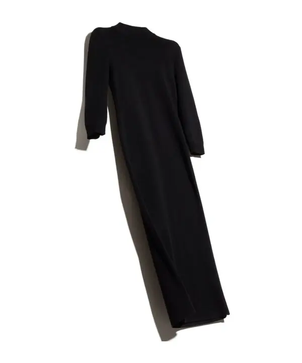 Gucci Fine Rib Knit Wool Dress With Horsebit - Black