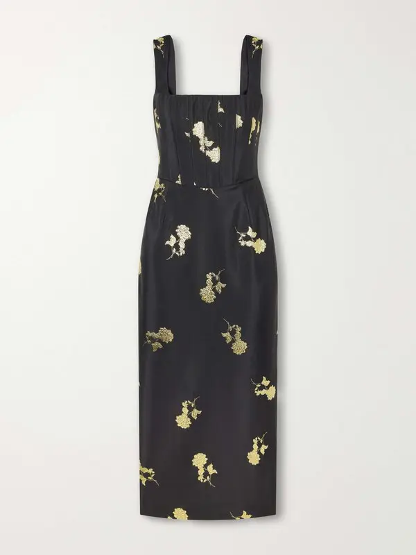 Rebecca Vallance Mariya Floral-embroidered Bustier Midi Dress - Black