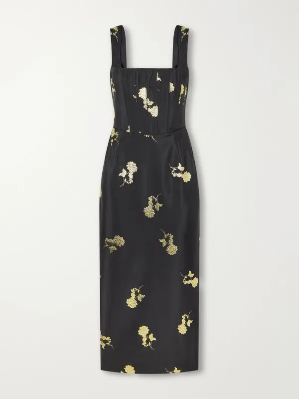 Rebecca Vallance Mariya Floral-embroidered Bustier Midi Dress - Black