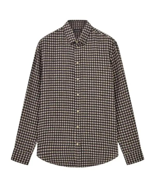 Emporio Armani Gingham-check Long-sleeve Shirt - Beige/black