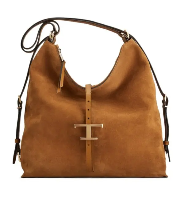 TOD'S T Timeless Suede Tote Bag - Brown