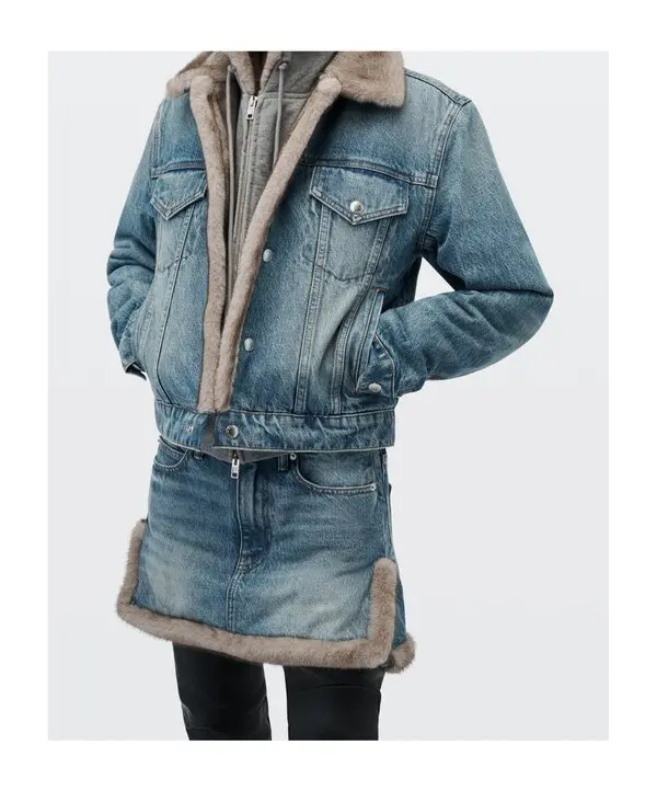 Alexander Wang Faux Fur Trim Denim Skirt - Medium Indigo