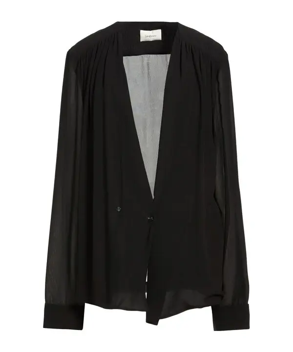 Saint Laurent Solidcolor Chiffon Longsleeve Blouse