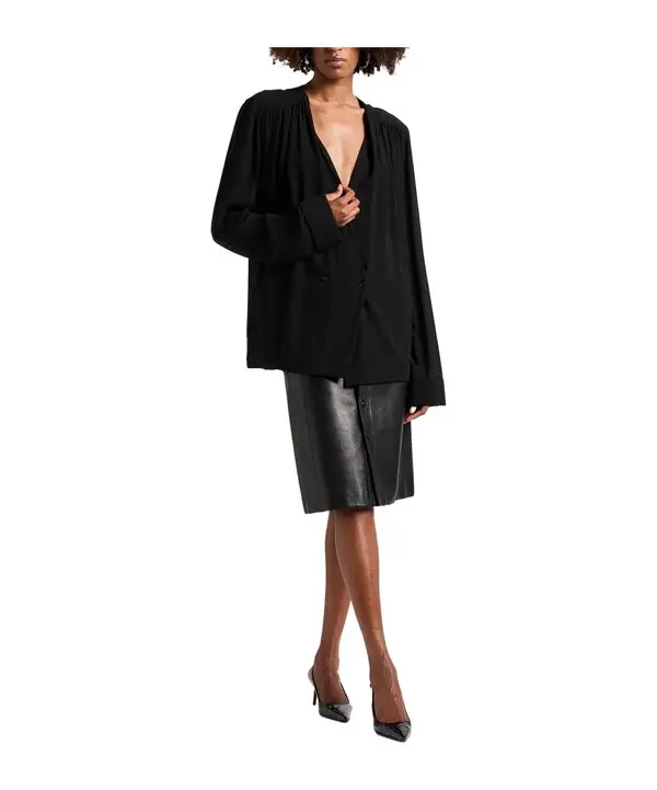 Saint Laurent Solidcolor Chiffon Longsleeve Blouse