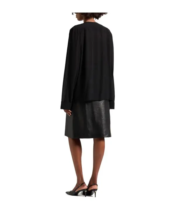 Saint Laurent Solidcolor Chiffon Longsleeve Blouse