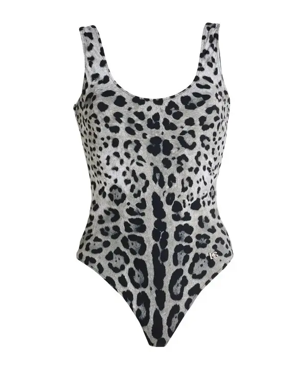 Dolce & Gabbana Leopard Print One-piece Swimsuits - Grey