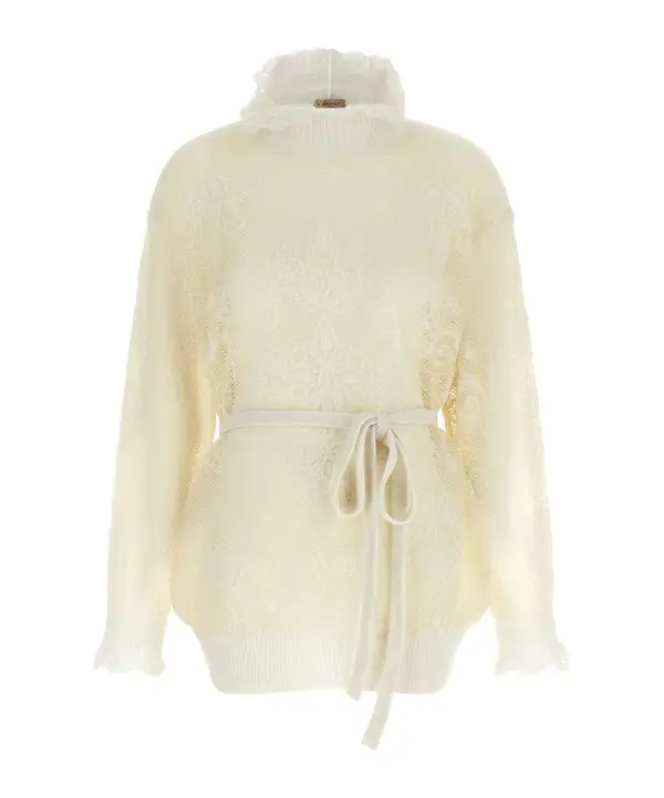 TWINSET Jacquard Belted Turtleneck Knitted Sweater - No