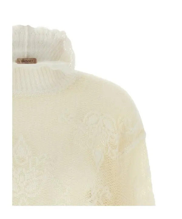 TWINSET Jacquard Belted Turtleneck Knitted Sweater