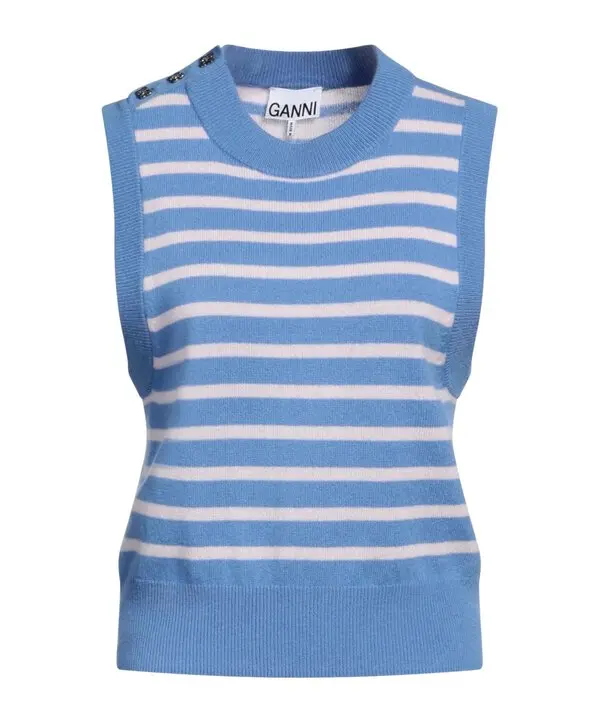 GANNI Striped Sleeveless Knit Top - Blue