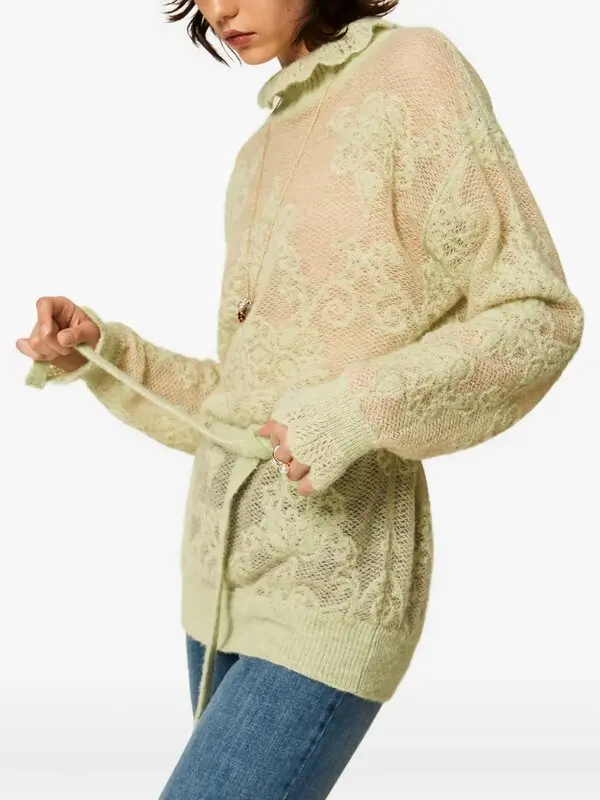 TWINSET Jacquard Belted Maxi Knitted Sweater