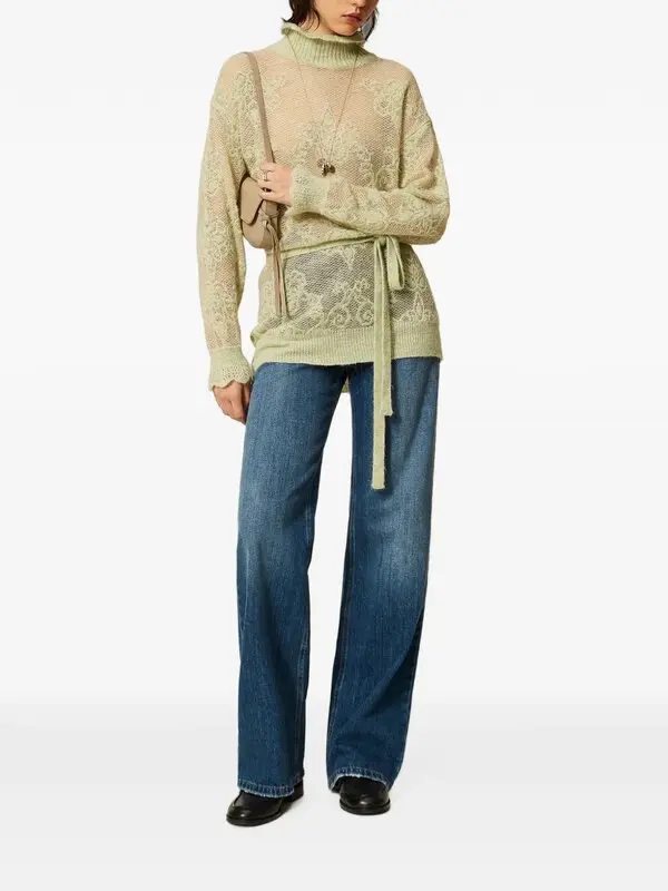 TWINSET Jacquard Belted Maxi Knitted Sweater