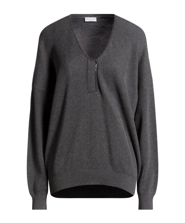 Brunello Cucinelli Solidcolor Longsleeve Vneck Knit Sweater