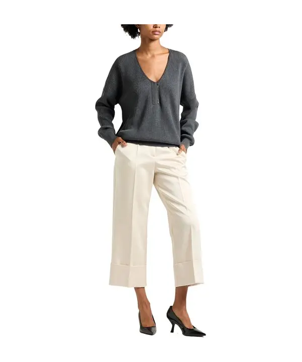 Brunello Cucinelli Solidcolor Longsleeve Vneck Knit Sweater