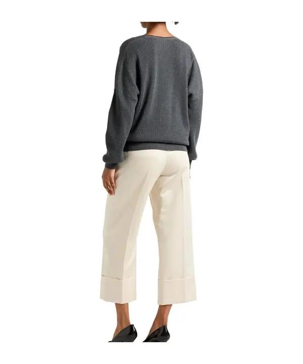 Brunello Cucinelli Solidcolor Longsleeve Vneck Knit Sweater
