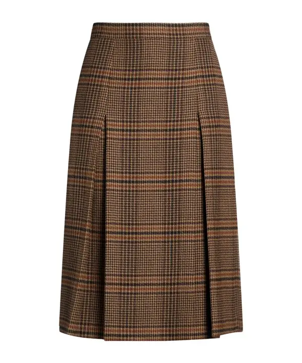 Saint Laurent Plaid Wool Aline Full Skirt - Brown