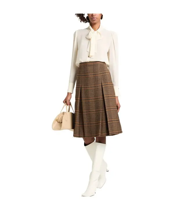 Saint Laurent Plaid Wool Aline Full Skirt