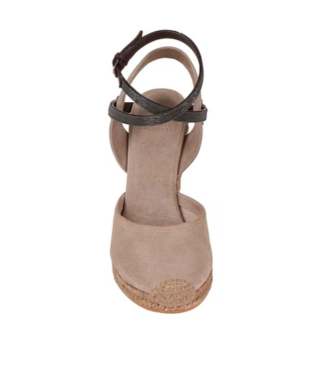 Brunello Cucinelli Twotone Spliced Straw Wedge Shoes