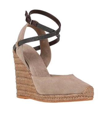 Brunello Cucinelli Twotone Spliced Straw Wedge Shoes
