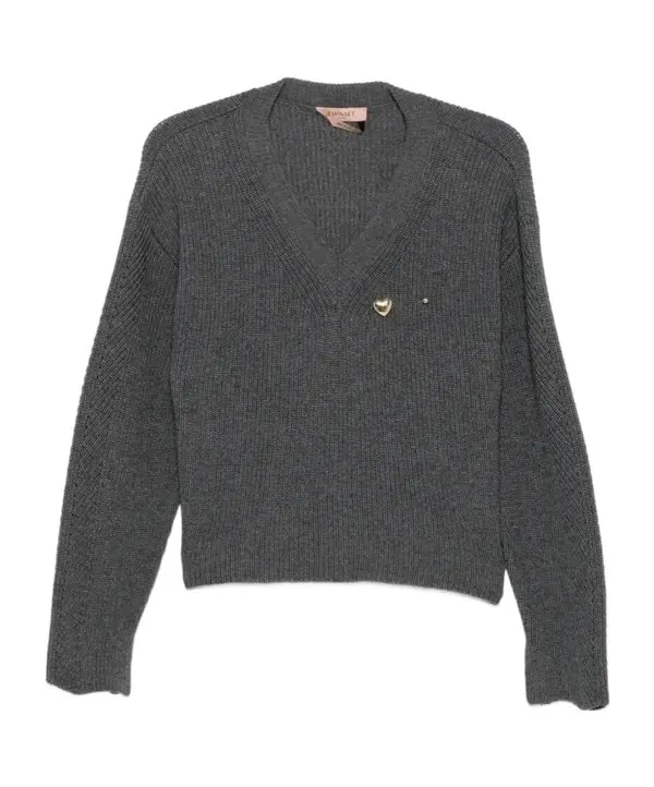 TWINSET Ribbed-knit V-neck Sweater