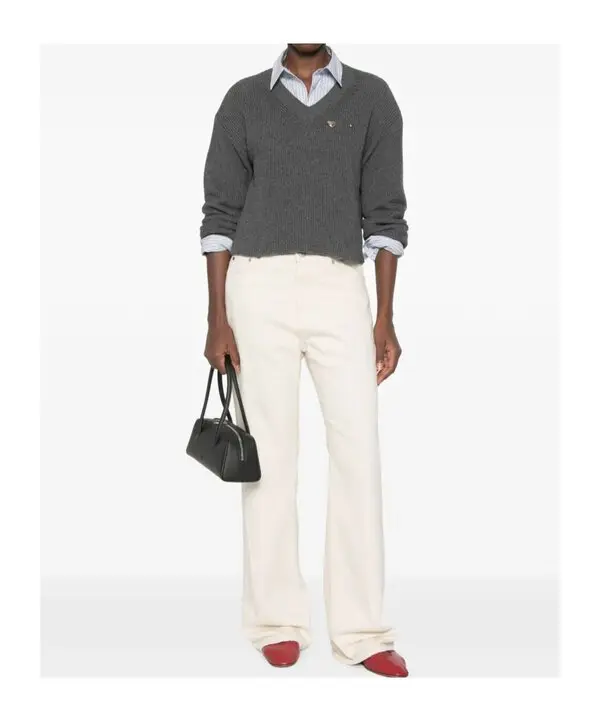 TWINSET Ribbed-knit V-neck Sweater