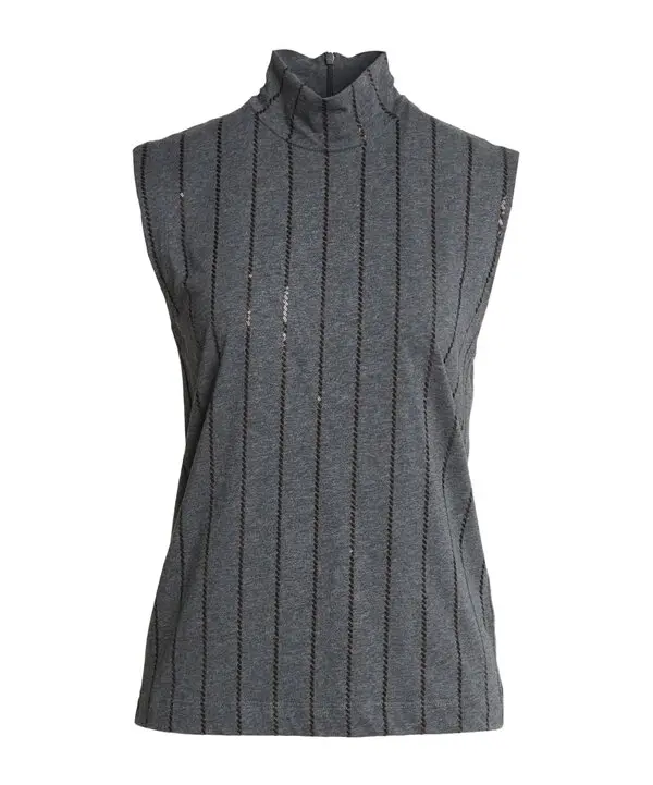 Brunello Cucinelli Striped Sleeveless Turtleneck Tshirt