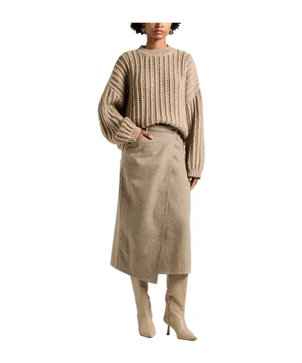 Brunello Cucinelli Solidcolor Flannel Midi Skirt