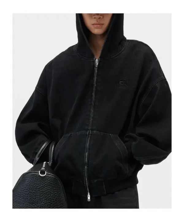 Alexander Wang Oversized Brushed Denim Hoodie - Black