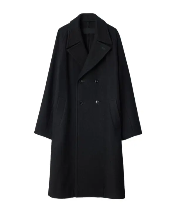LEMAIRE Double-breasted Coat In Felted Wool And Alpaca Blend - Black