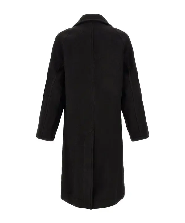 LEMAIRE Double-breasted Coat In Felted Wool And Alpaca Blend - Black