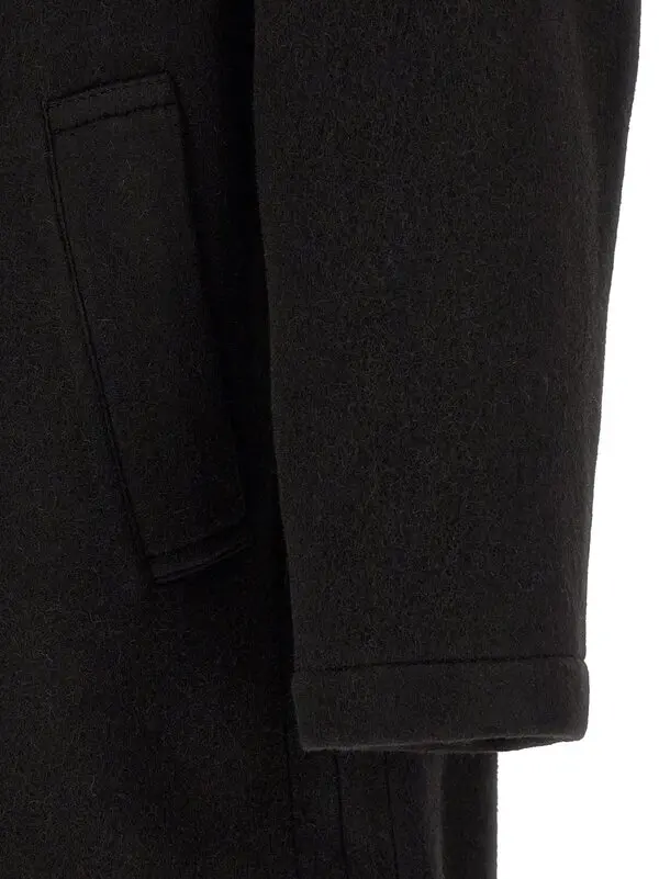 LEMAIRE Double-breasted Coat In Felted Wool And Alpaca Blend - Black