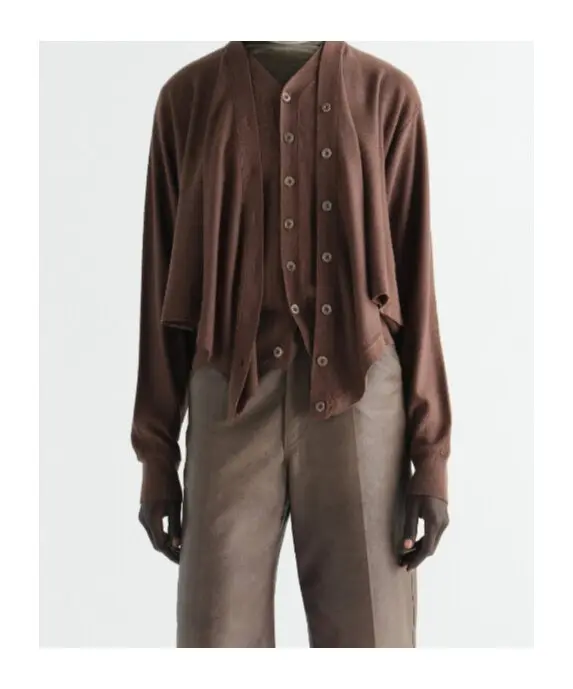 LEMAIRE Merino Wool Blend Trompe-l'œil Cardigan - Shitake