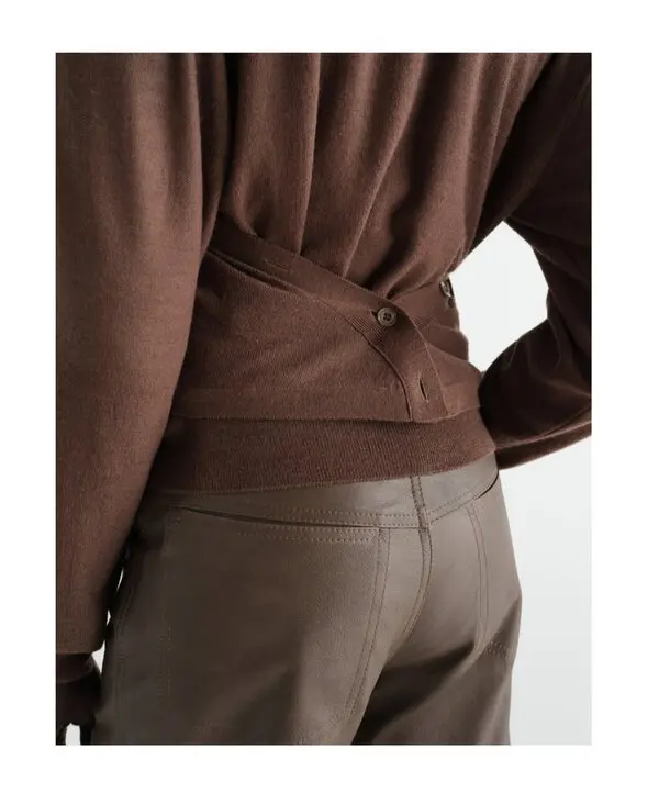 LEMAIRE Merino Wool Blend Trompe-l'œil Cardigan - Shitake