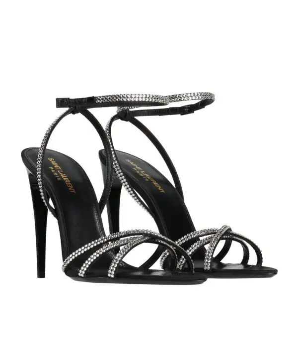 Saint Laurent Rhinestone Stiletto Wraparound Sandals
