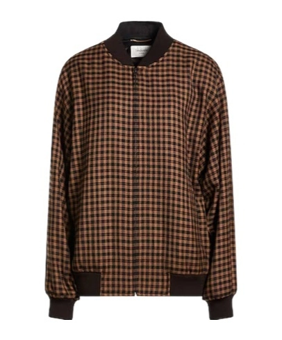 Saint Laurent Plaid Longsleeve Flight Jacket - Brown