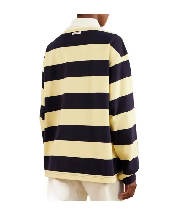 FRAME Striped Cotton-jersey Polo Sweater