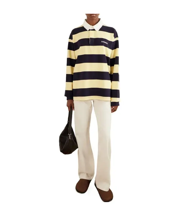 FRAME Striped Cotton-jersey Polo Sweater