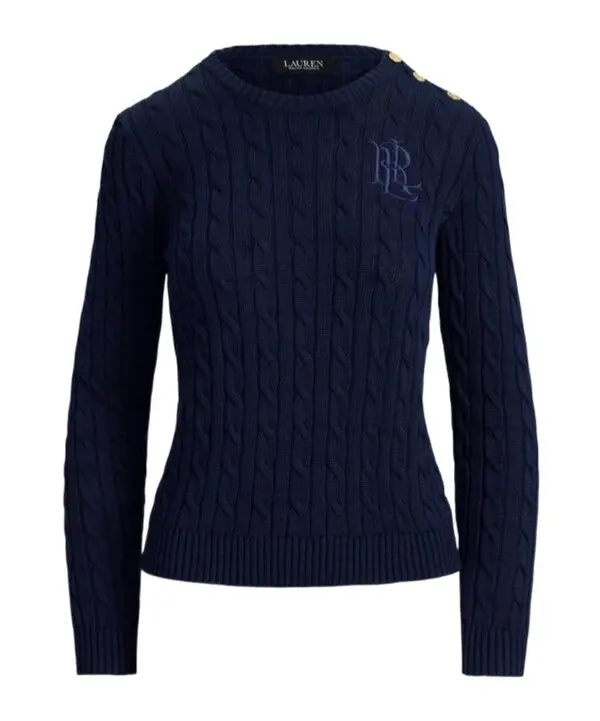 Ralph Lauren Button-trim Cable-knit Sweater - Dark Blue