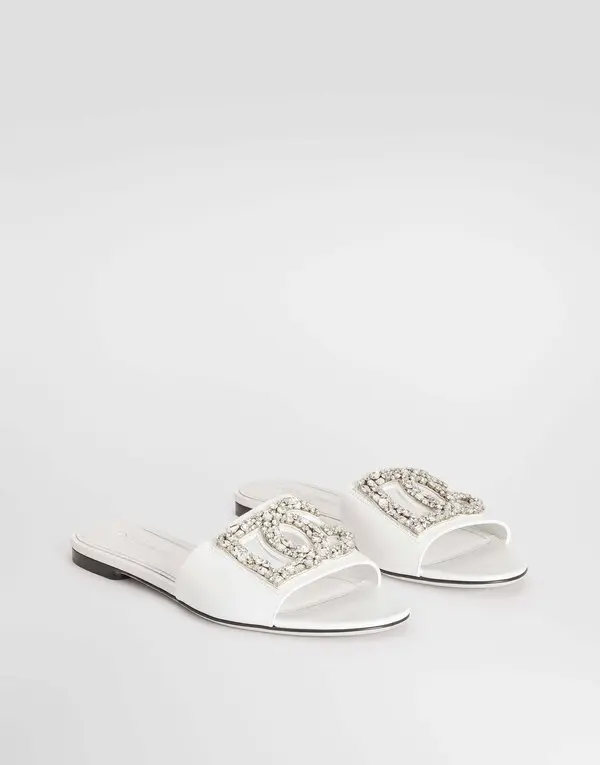Dolce & Gabbana Flat Slides In Calfskin With Embroidery - White