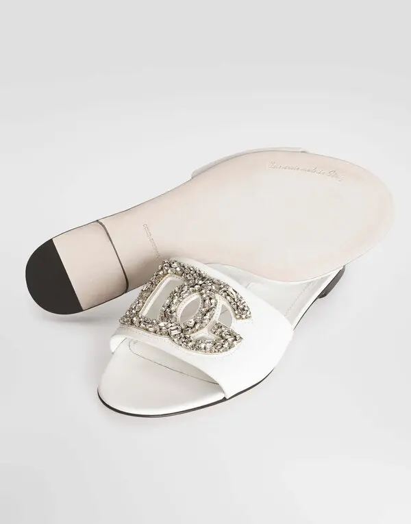 Dolce & Gabbana Flat Slides In Calfskin With Embroidery - White