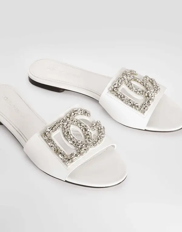 Dolce & Gabbana Flat Slides In Calfskin With Embroidery - White