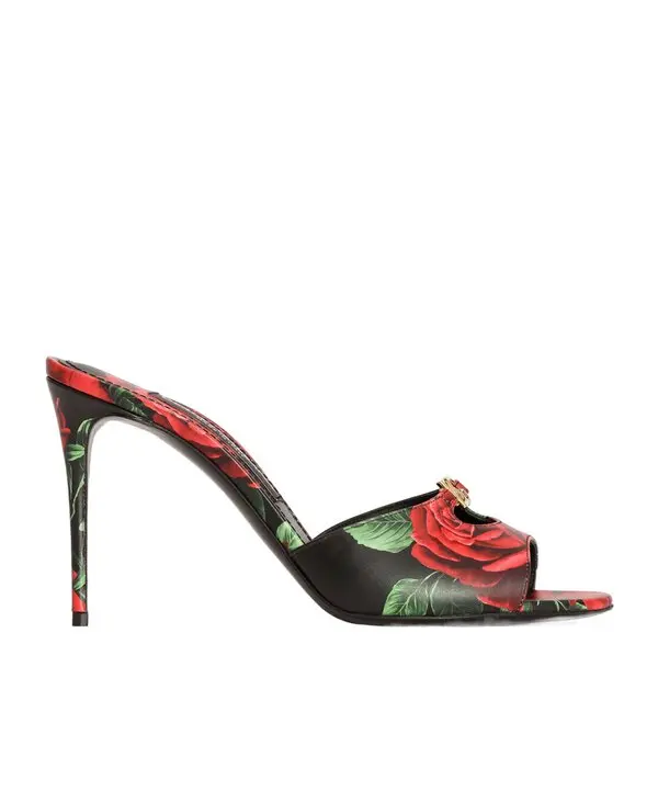 Dolce & Gabbana Rose-print Calfskin Mules