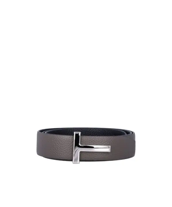 TOM FORD Reversible T-buckle Leather Belt - Grey/black