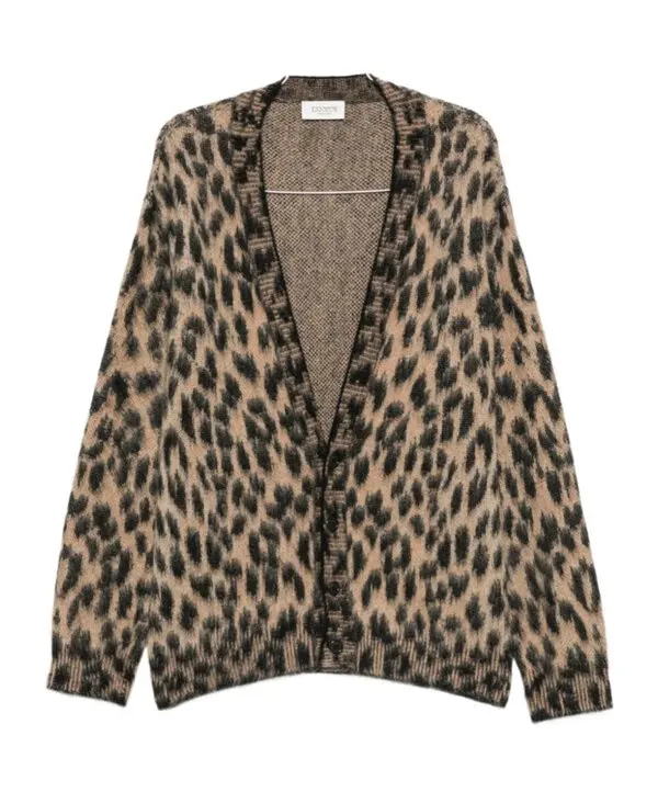LANEUS Leopard-print Knit Cardigan