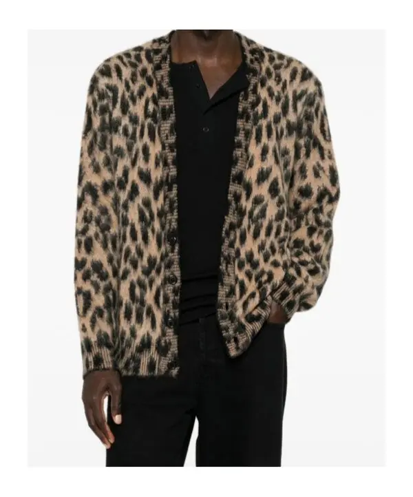 LANEUS Leopard-print Knit Cardigan