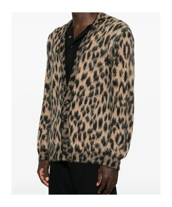 LANEUS Leopard-print Knit Cardigan