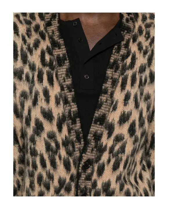 LANEUS Leopard-print Knit Cardigan