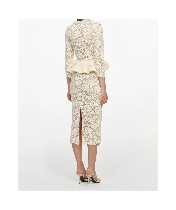 SELF-PORTRAIT Lace Peplum Midi Dress