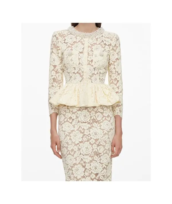 SELF-PORTRAIT Lace Peplum Midi Dress
