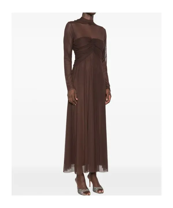 TWINSET Ruched Sheer-panel Maxi Dress